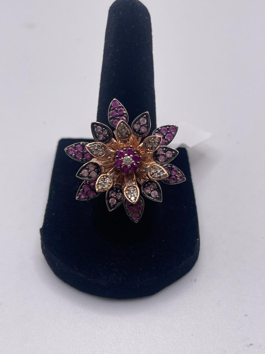 Effy Nature 14K Rose Gold Ruby, Sapphire and Diamond Blossoming Flower ...