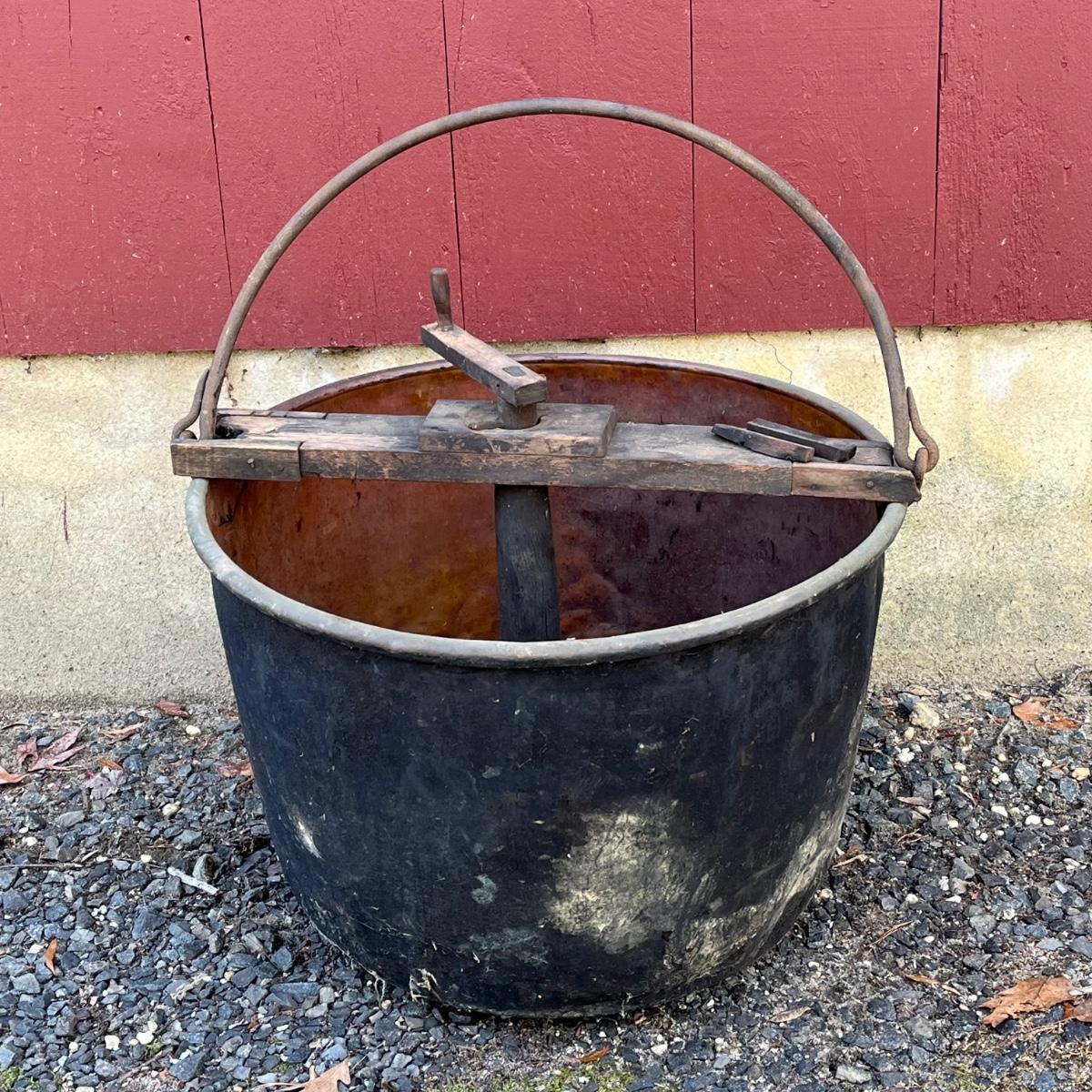 LOT 169G: Antique Large Copper Apple Butter / Scrapple Kettle ...