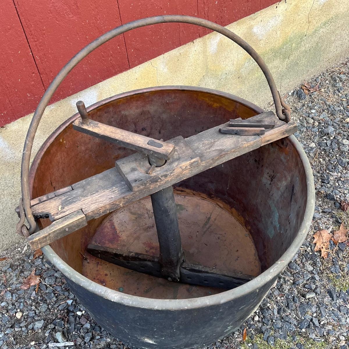 LOT 169G: Antique Large Copper Apple Butter / Scrapple Kettle ...