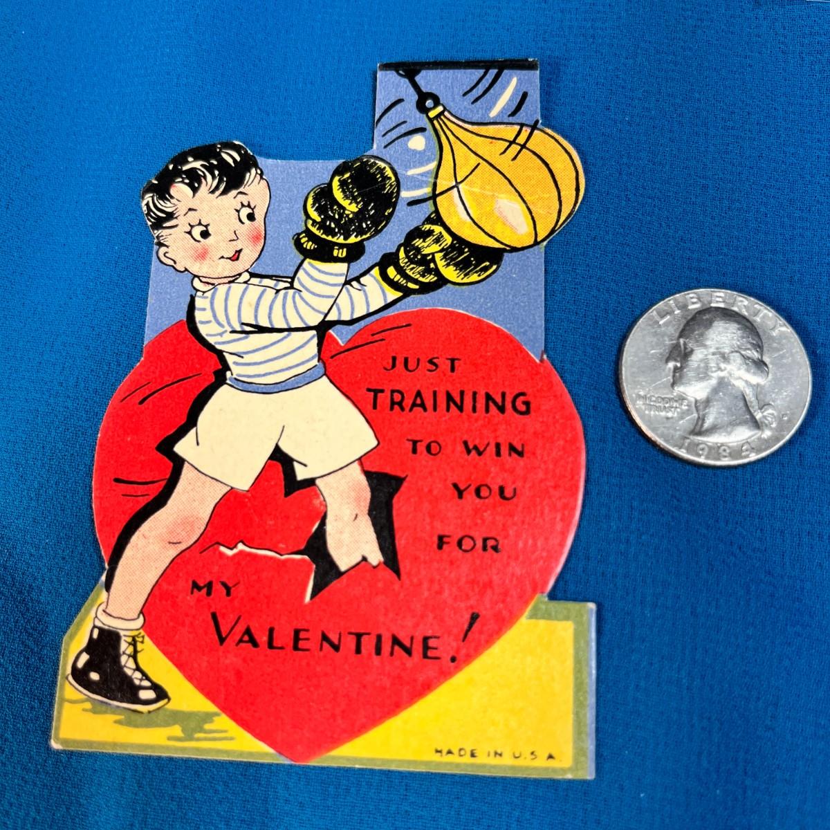 VINTAGE VALENTINE "JUST TRAINING TO WIN YOU FOR MY VALENTINE!" BOXING ...