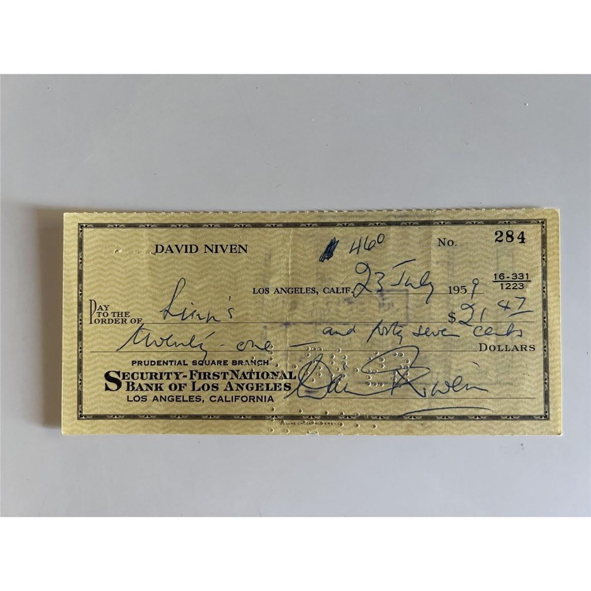 David Niven signed check | EstateSales.org