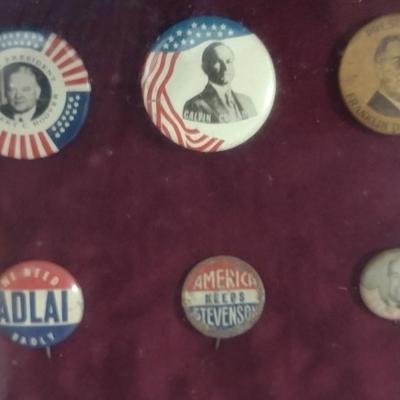 Framed Collection of Political Lapel or Pocket Pins Local and National ...