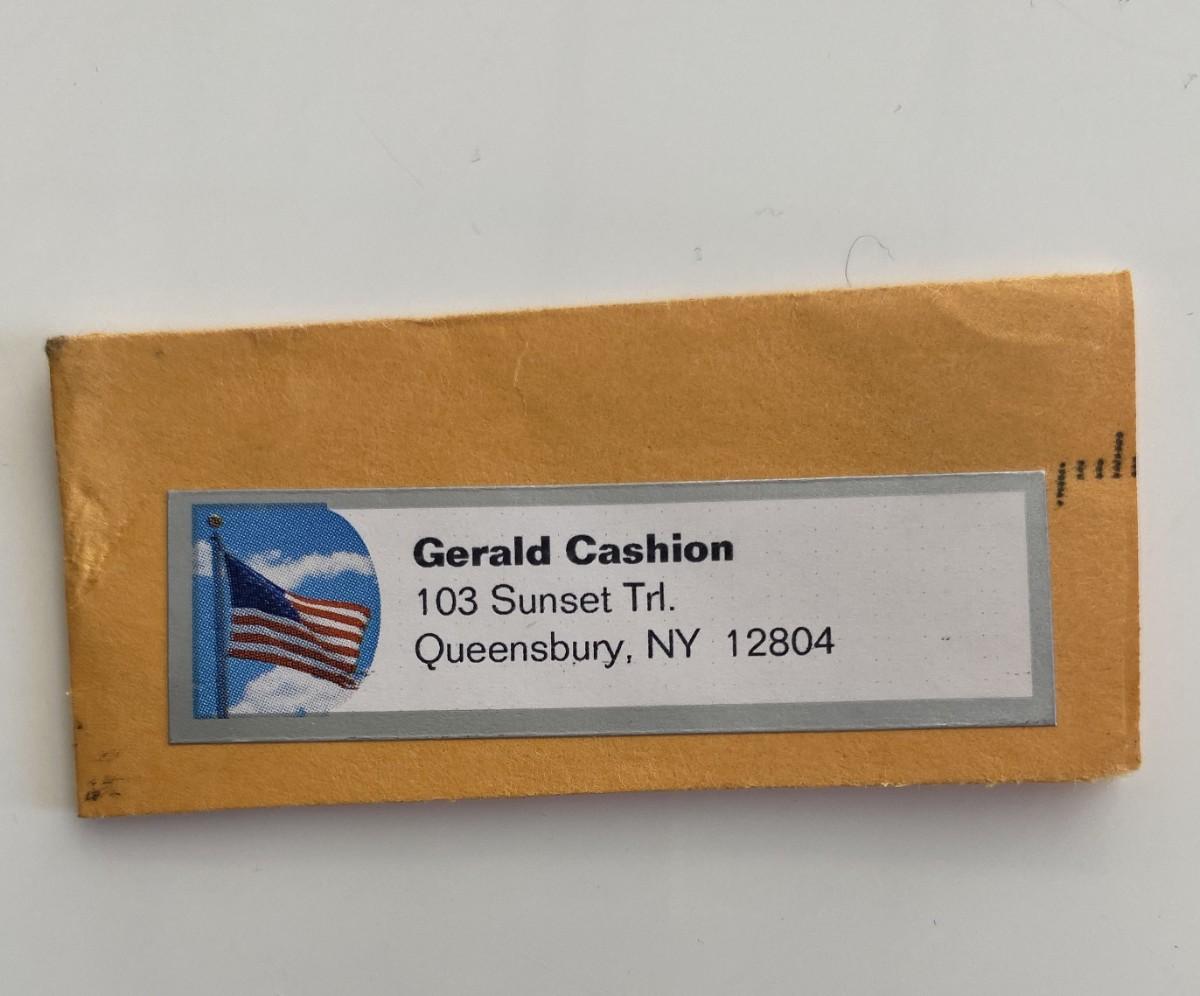 Gerald Cashion return address label | EstateSales.org