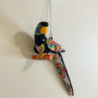 Extra Large Mexican Talavera Pottery Parrot On Perch | EstateSales.org