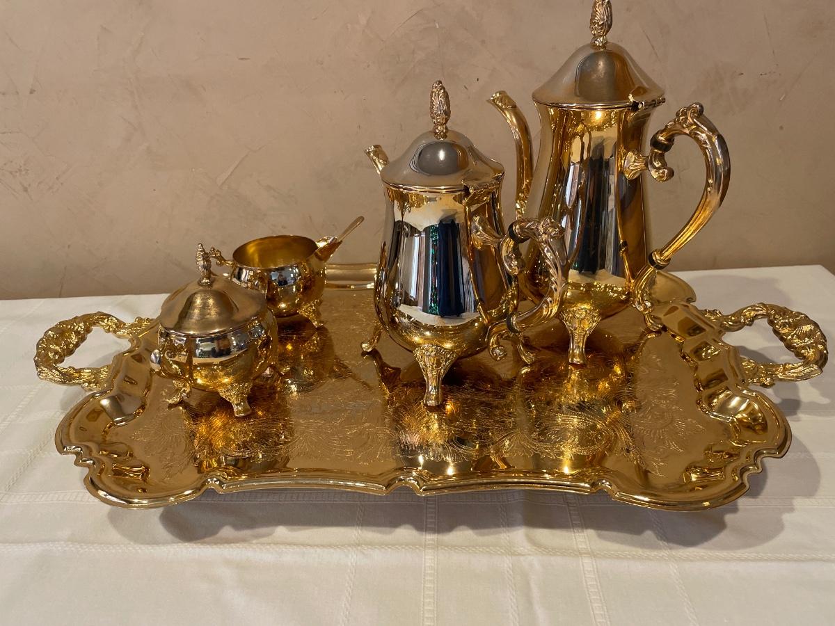 Gold plated coffee & tea set | EstateSales.org