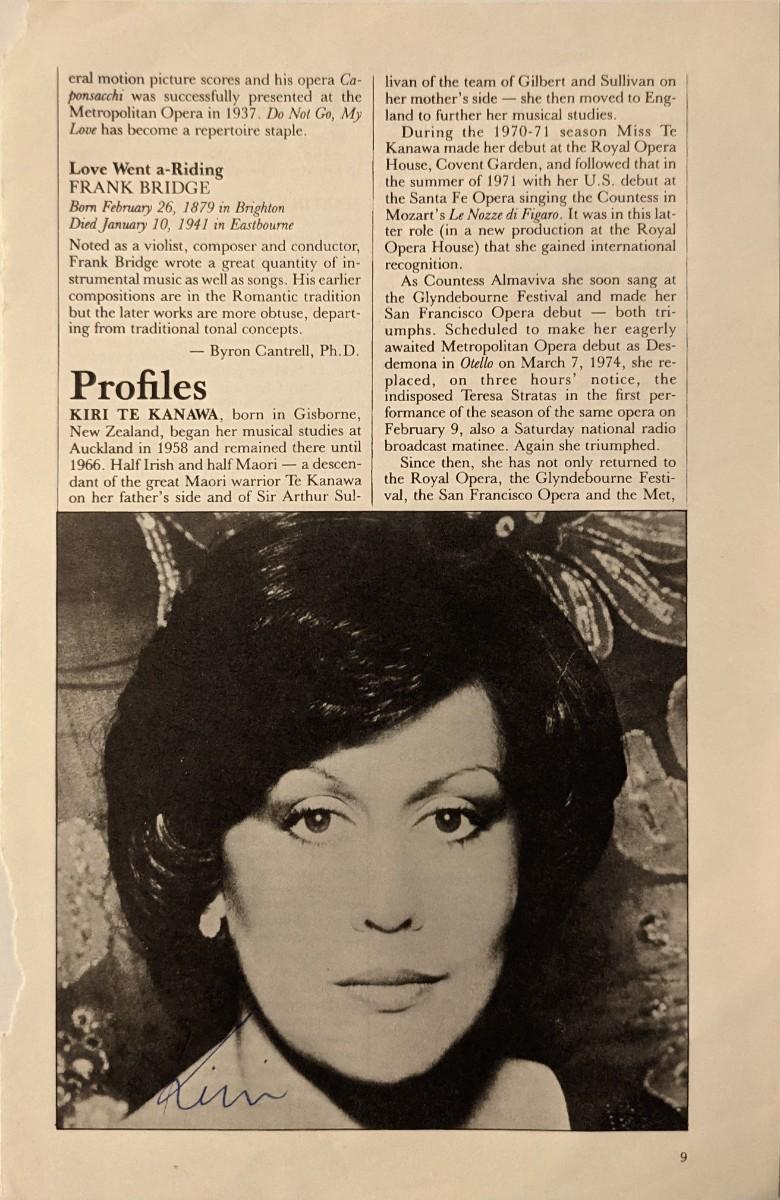 Dame Kiri Te Kanawa Signed Program Page