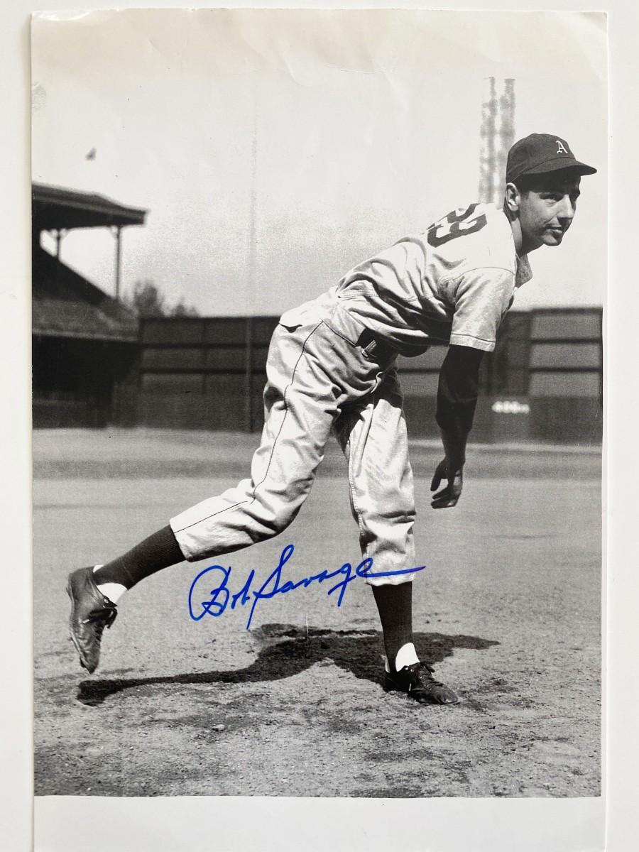 A's baseball player Bob Savage signed photo. | EstateSales.org