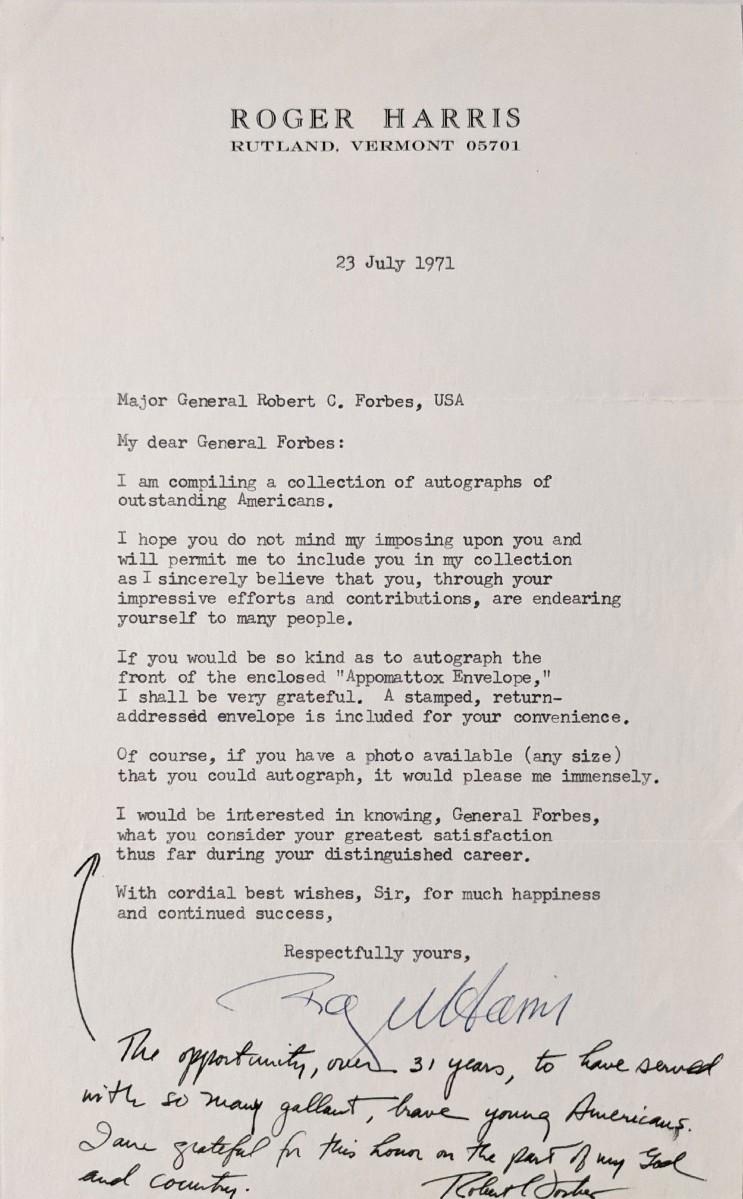 WW2 Military Robert C. Forbes & Roger Harris signed letter ...