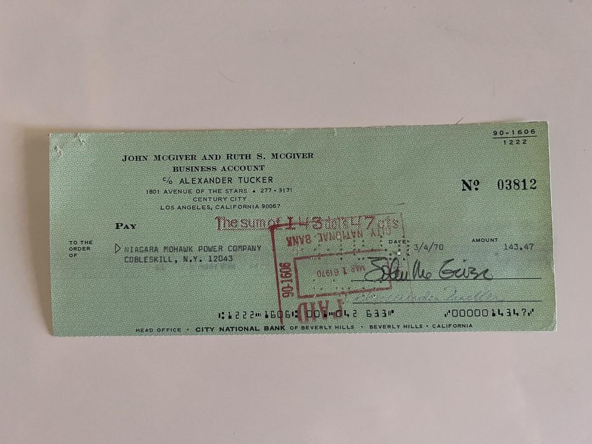 John McGivern signed check | EstateSales.org