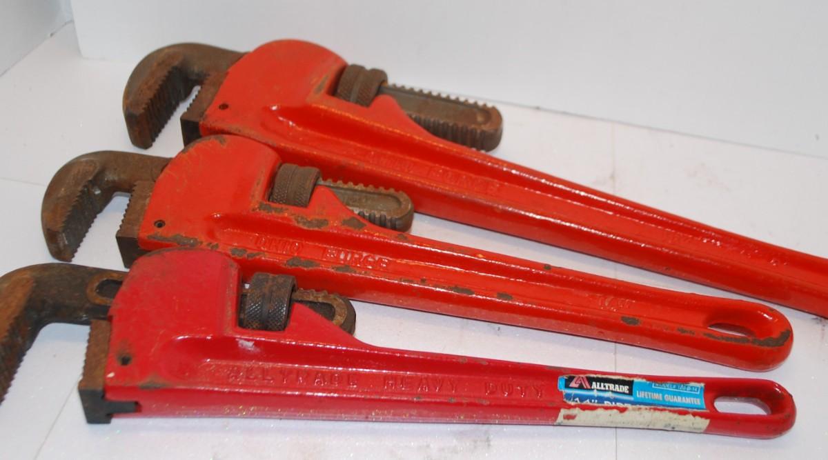 "Ohio Forge" Pipe Wrenches 18" & 14"--and "Alltrade" Brand 14" Lot of 3 ...