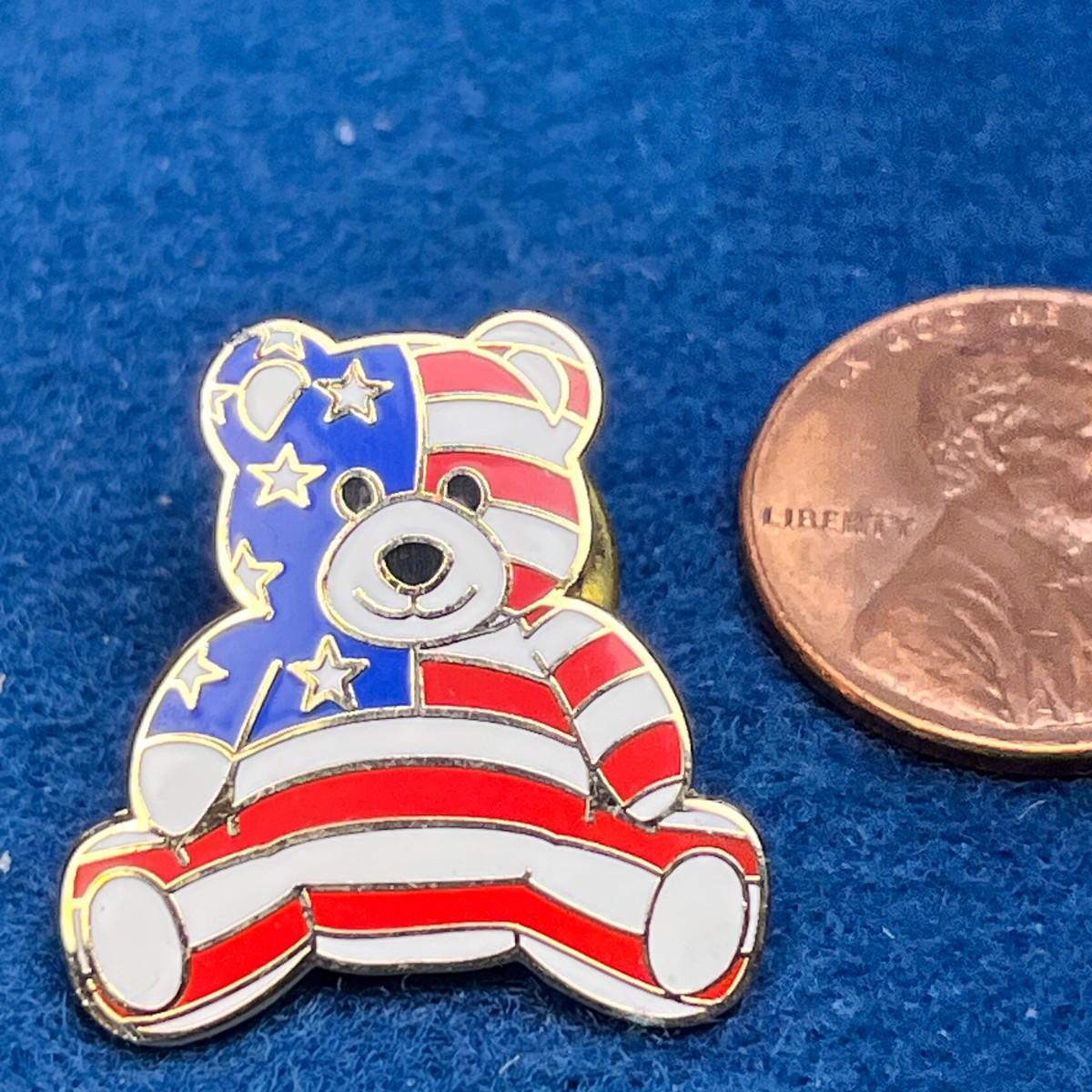ENAMELED RED, WHITE, BLUE TEDDY BEAR PIN | EstateSales.org