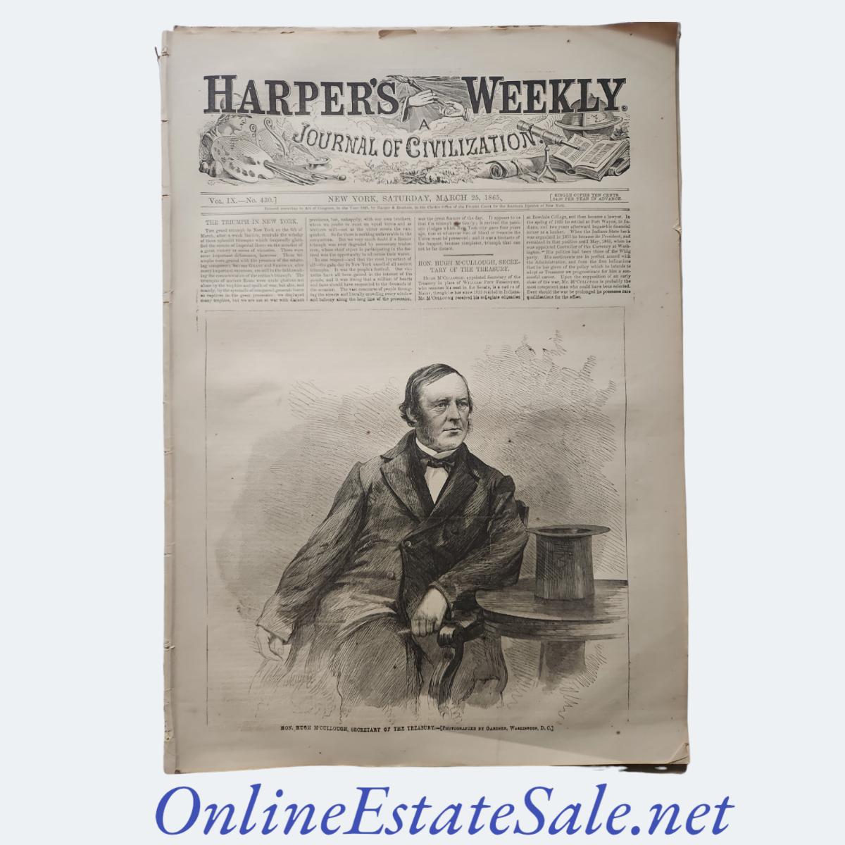 MARCH 1865 HARPER'S WEEKLY MAGAZINE | EstateSales.org