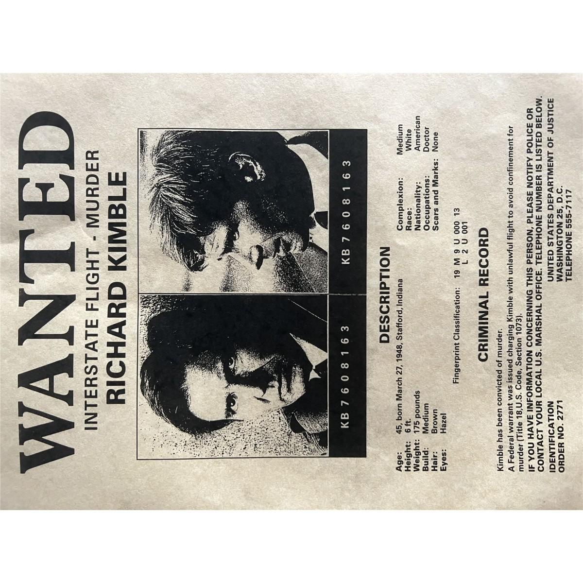 The Fugitive Richard Kimble wanted flyer movie prop | EstateSales.org