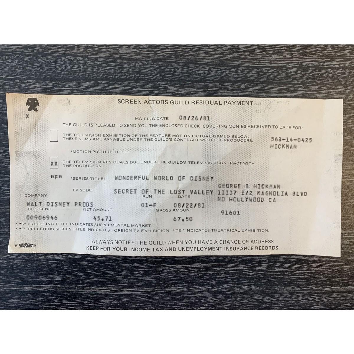 George Hickman unsigned residual payment | EstateSales.org