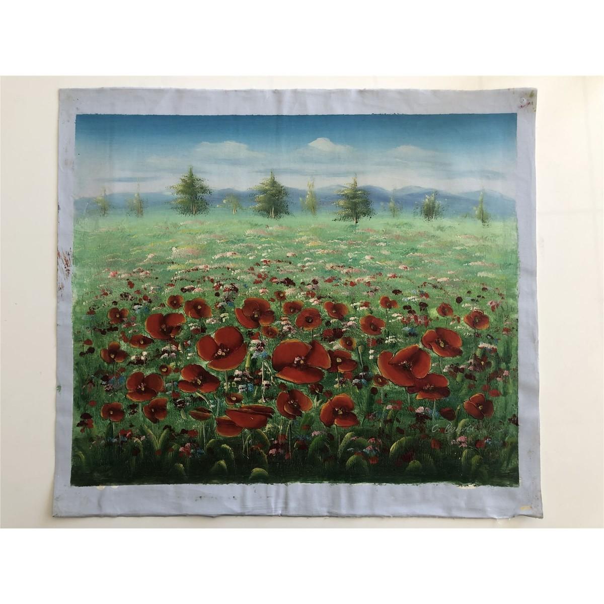 Poppy Field Landscape original painting on canvas | EstateSales.org