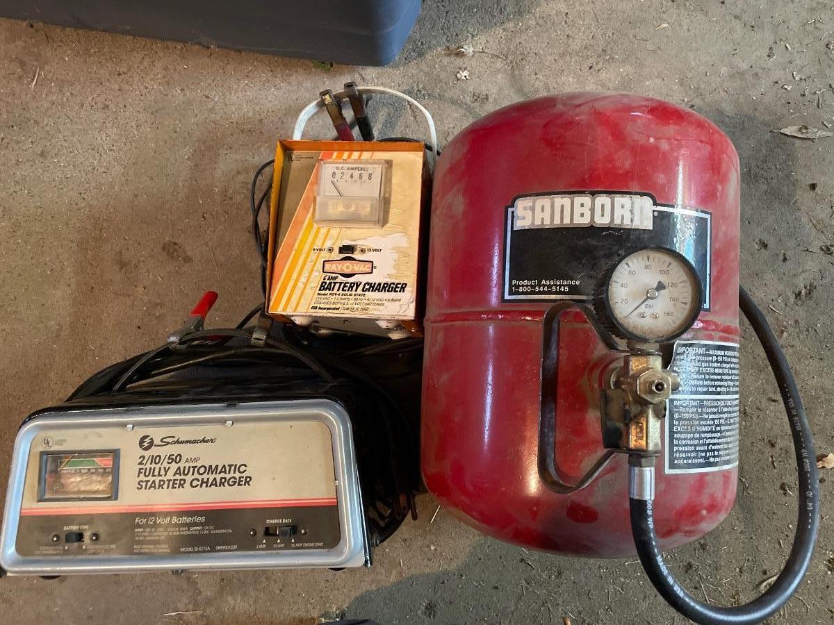 Battery chargers and air compressor | EstateSales.org