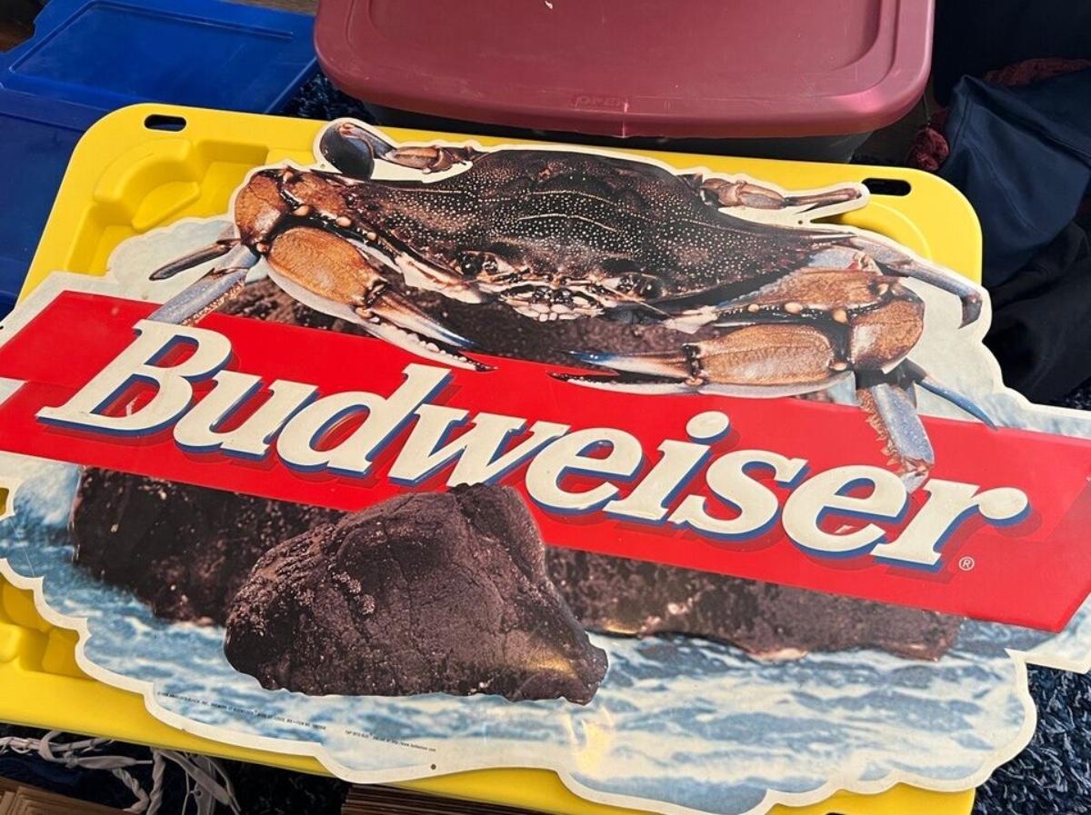 1996 metal budweiser Crab Sign | EstateSales.org