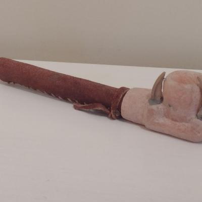 Hand Carved Stone Eagle Claw Pipe with Wood Stem Wrapped in Leather ...