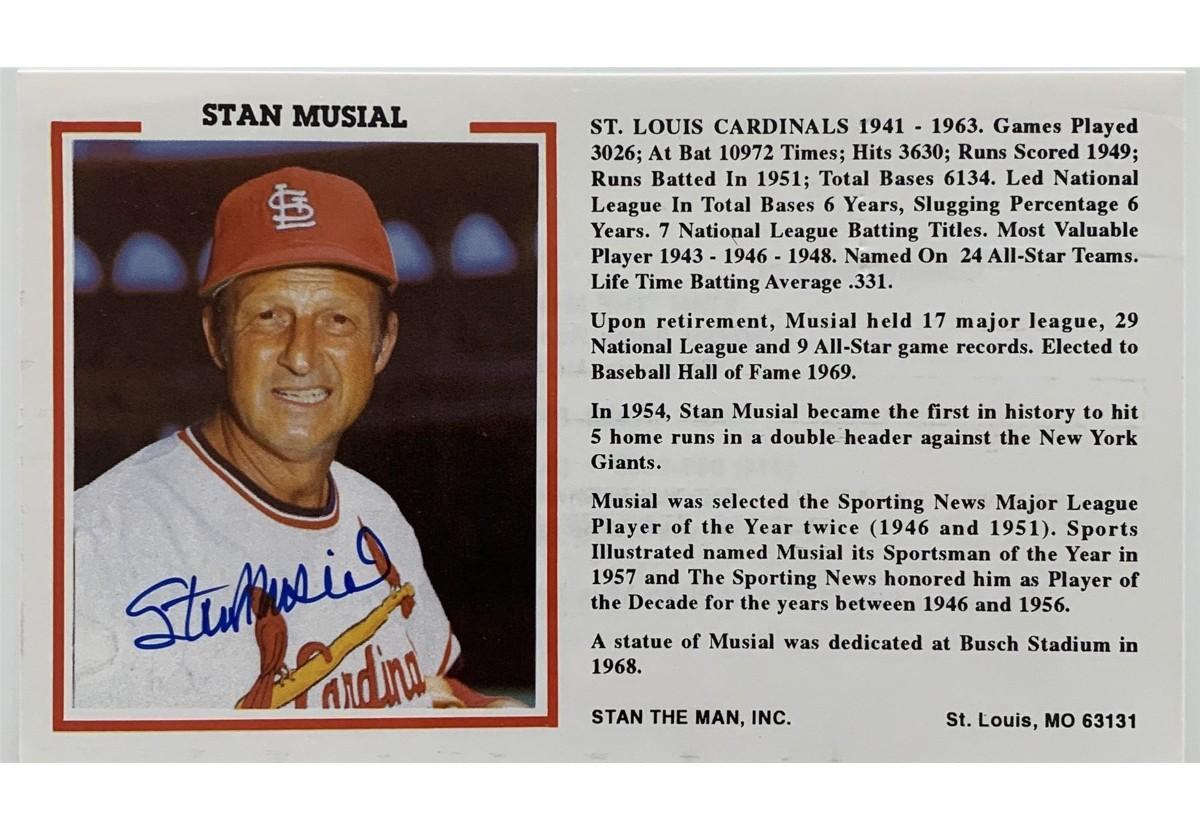 Stan Musial signed stat card | EstateSales.org