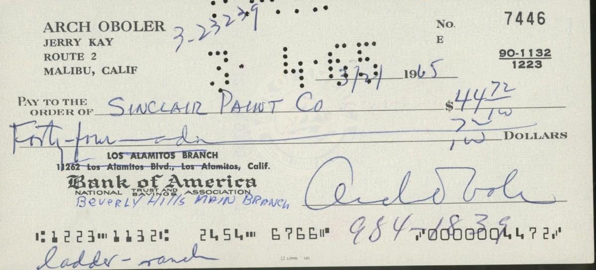 Lights Out Arch Oboler signed check | EstateSales.org