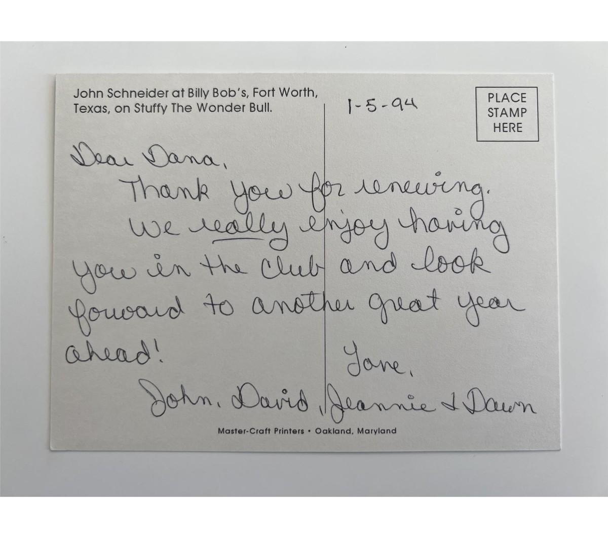 John Schneider signed post card | EstateSales.org