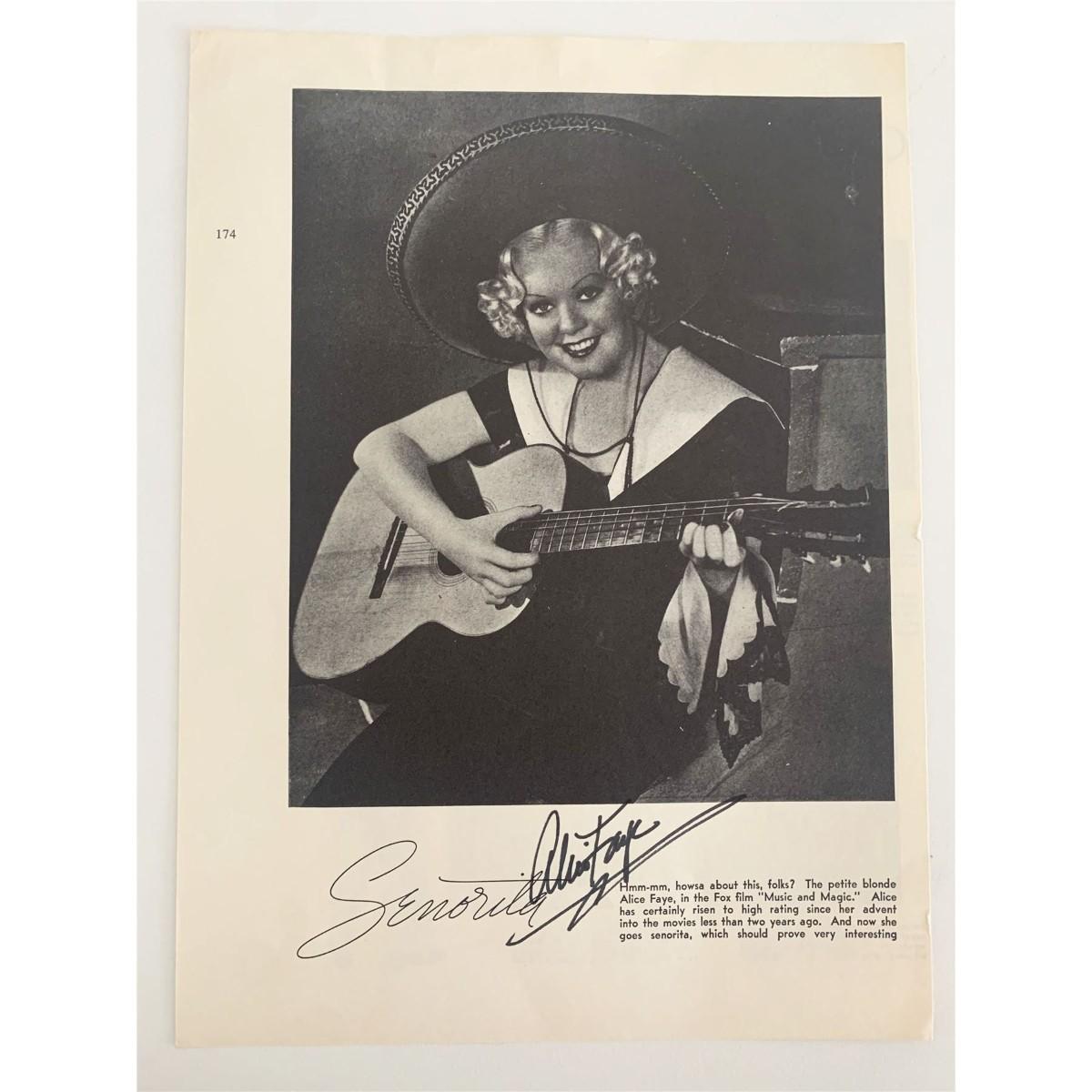 Alice Faye signed magazine page | EstateSales.org