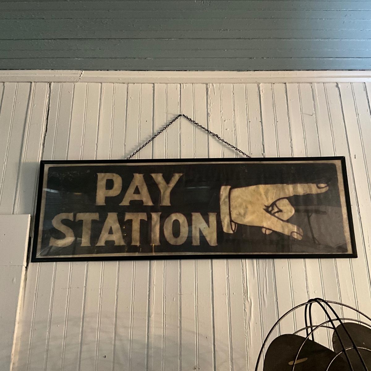 959 Antique Felt Framed PAY STATION Sign | EstateSales.org