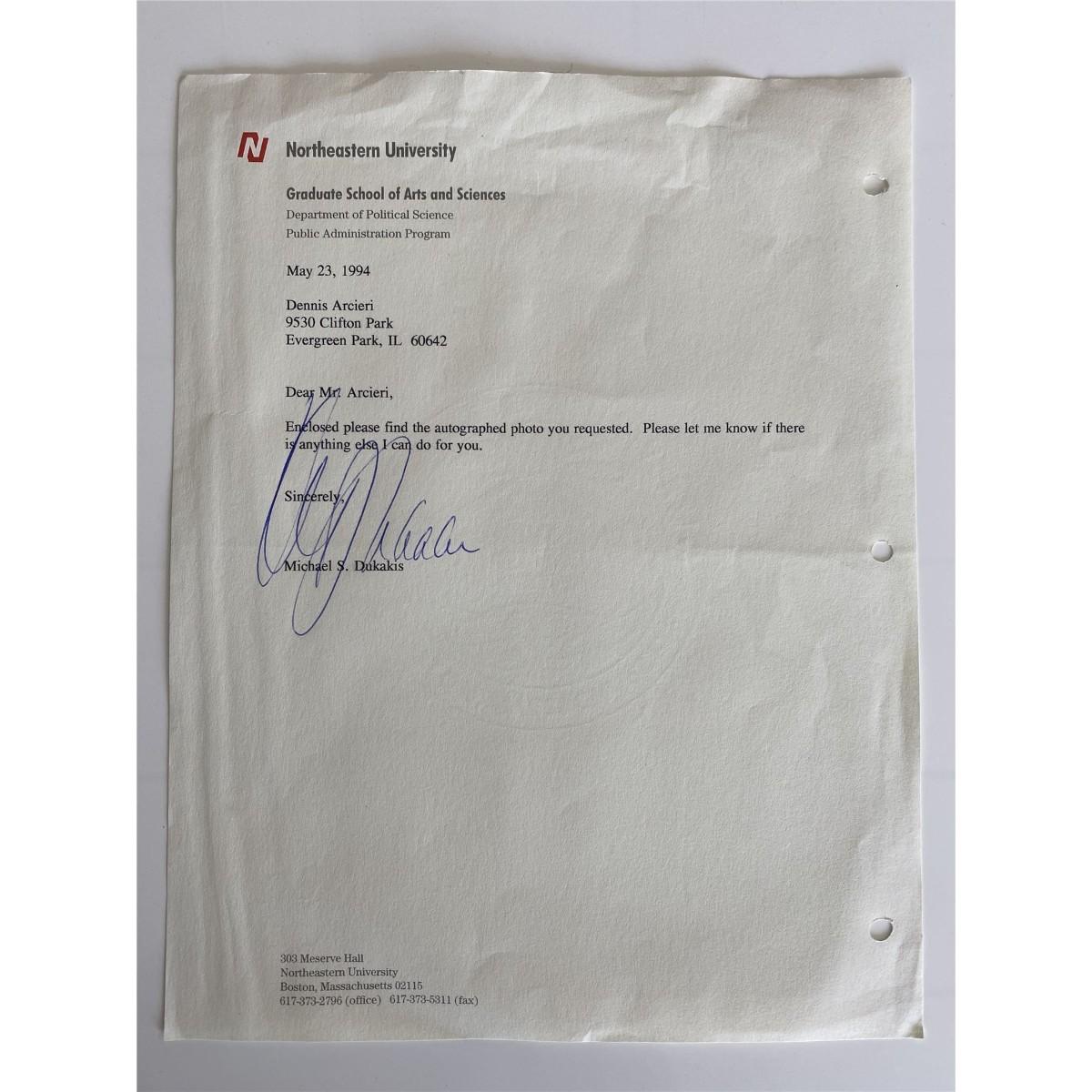 Michael S.Dukakis signed letter | EstateSales.org