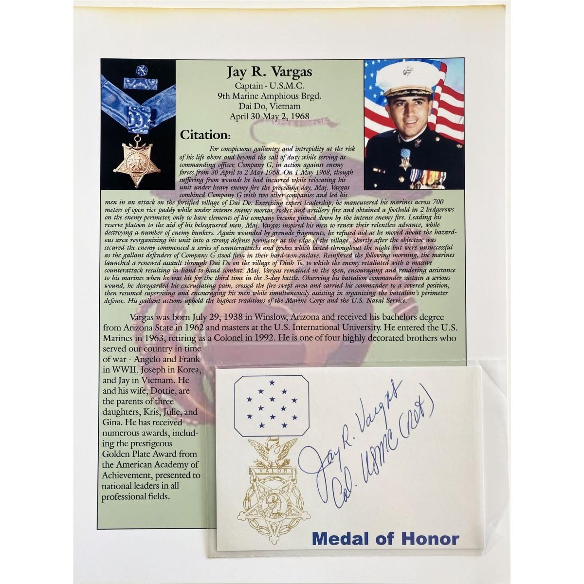 Jay R. Vargas Signed Card and Medal Of Honor Citation | EstateSales.org