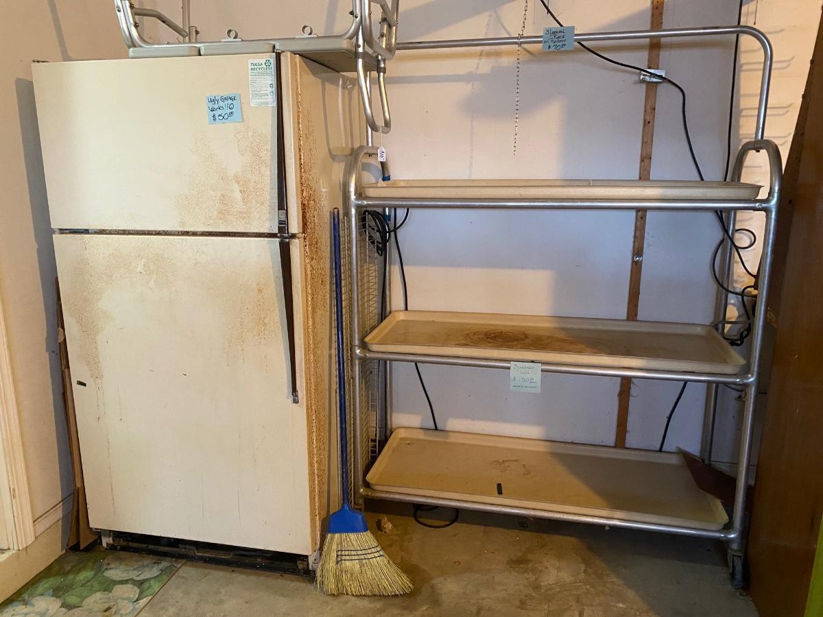 Lot 17: Garage Refrigerator & Plant Shelf | EstateSales.org