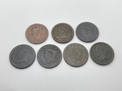 LOT 208: 1800's USA Cent Collection - One 1835 Half Cent and Seven One ...