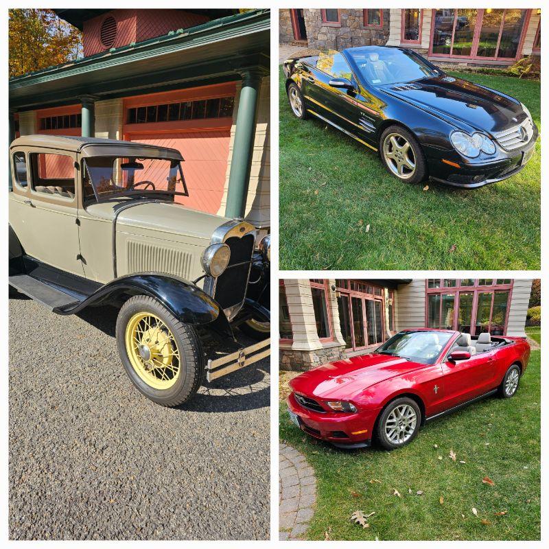 1930 Ford Model A, 04 Mercedes SL 55 AMG convertible, 12 Mustang ...